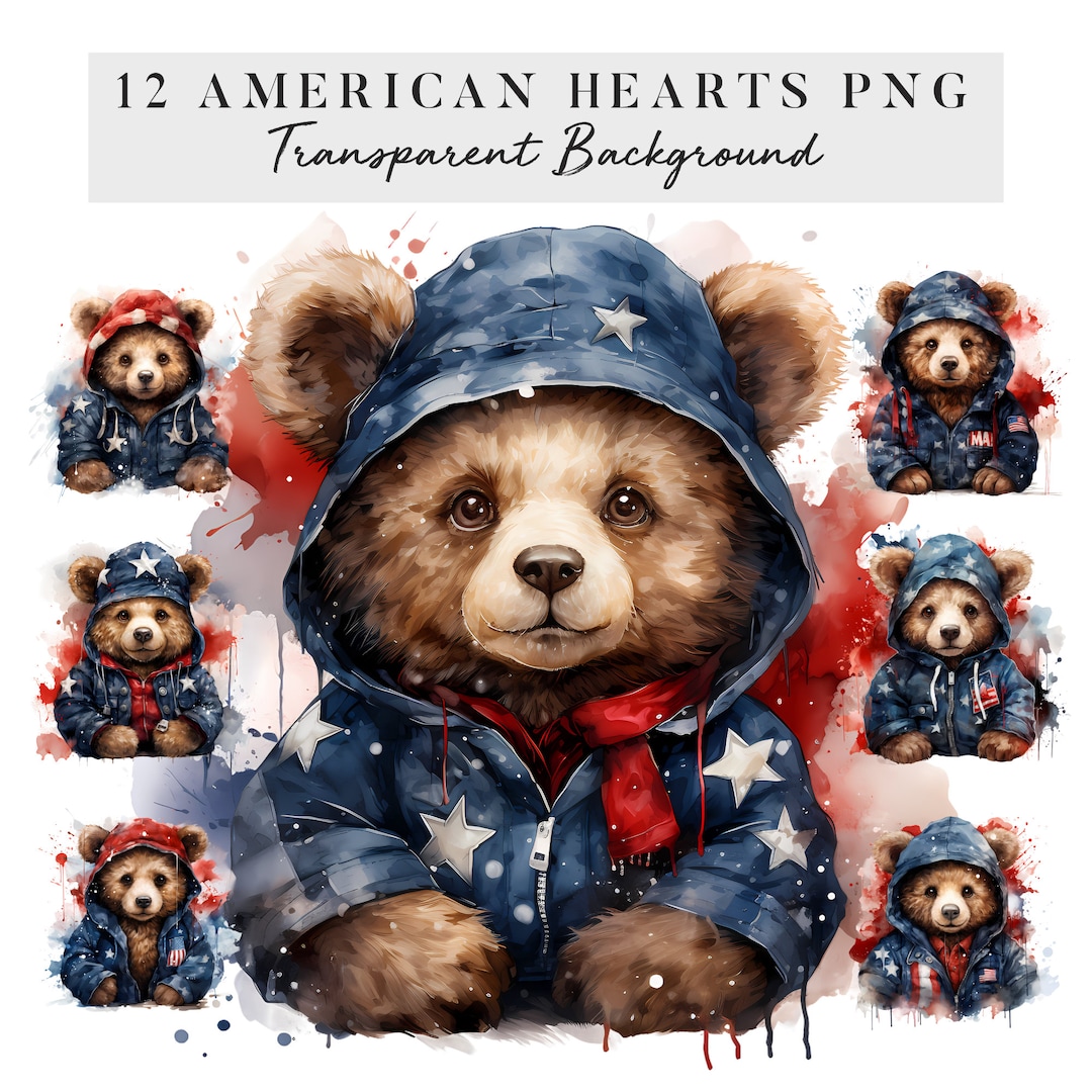 American Teddy Watercolor Clipart, Teddy Bear Clipart, Teddies Decor ...