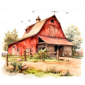 Vintage Barn Watercolor Clipart Bundle, Rustic Country Farm Art ...
