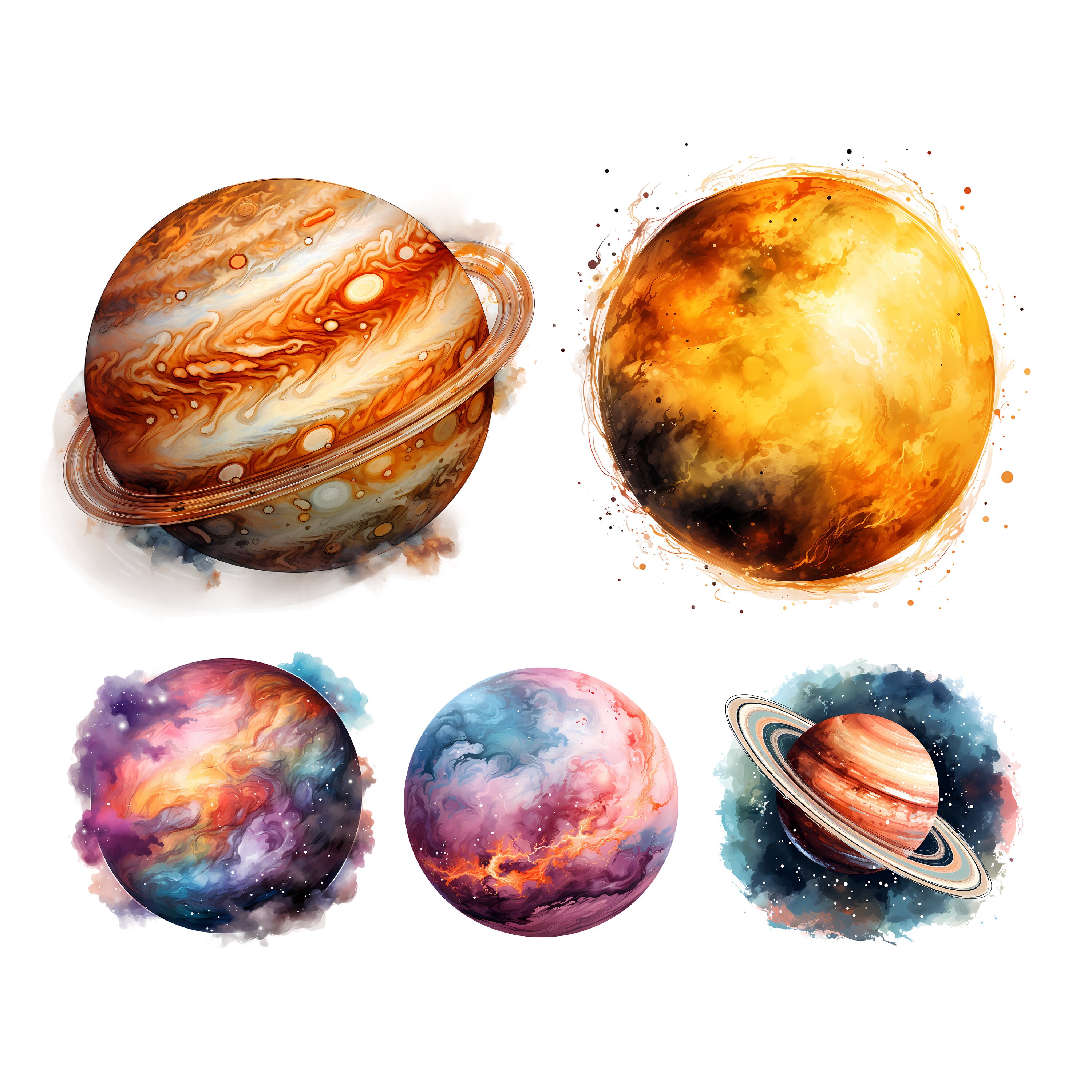 21 Planets Clipart With Transparent Background, Planet PNG, Watercolor ...