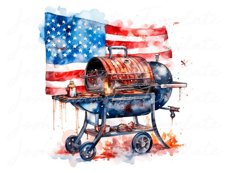 Patriotic BBQ Grill Clipart, 4th of July Watercolor Pngs (digital ...