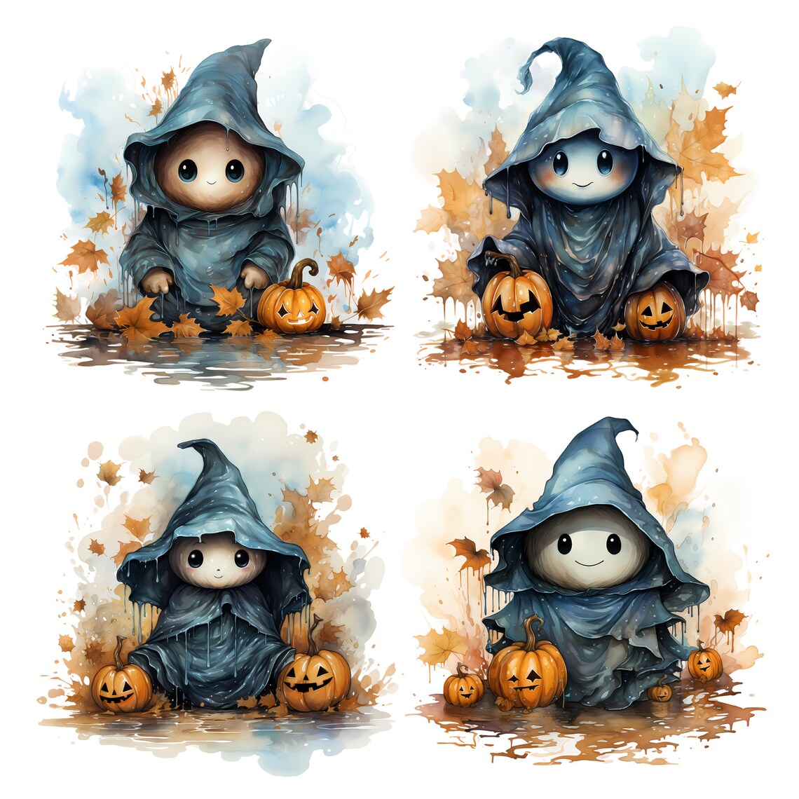 Cute Halloween Watercolor Ghosts Clipart Set, Spooky Halloween Ghost ...