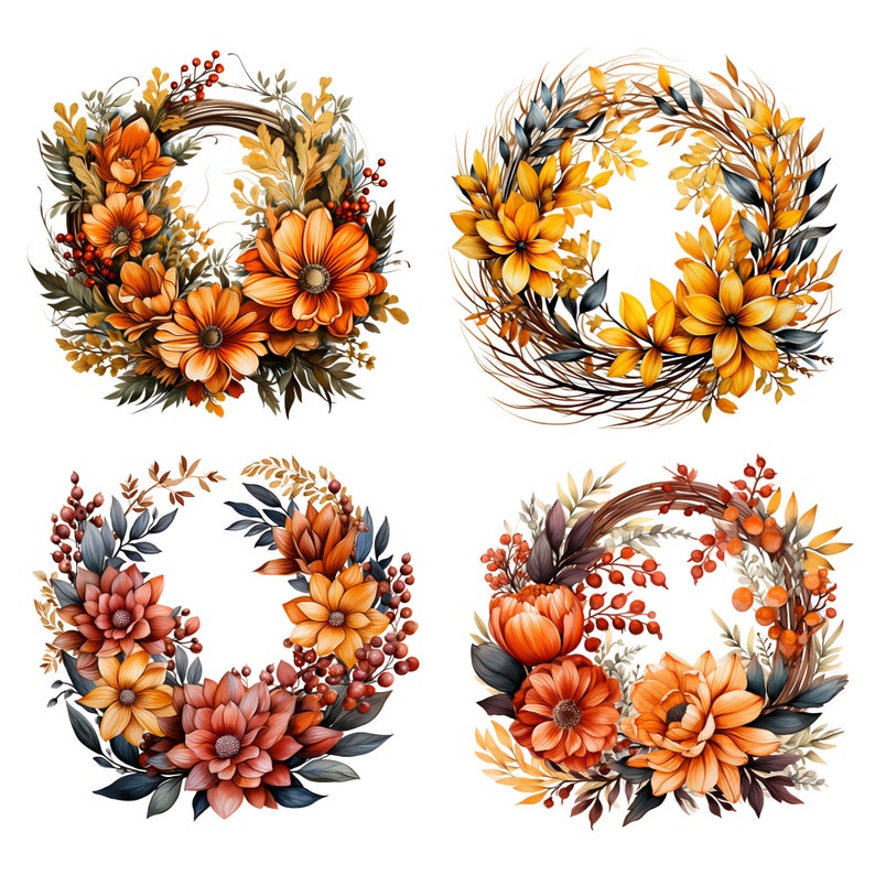 16 Fall Wreath Clipart Fall Autumn Watercolor Wreaths - Etsy