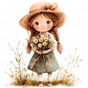 12 Cute Spring Girl Clipart, Floral Child Illustration, Digital ...