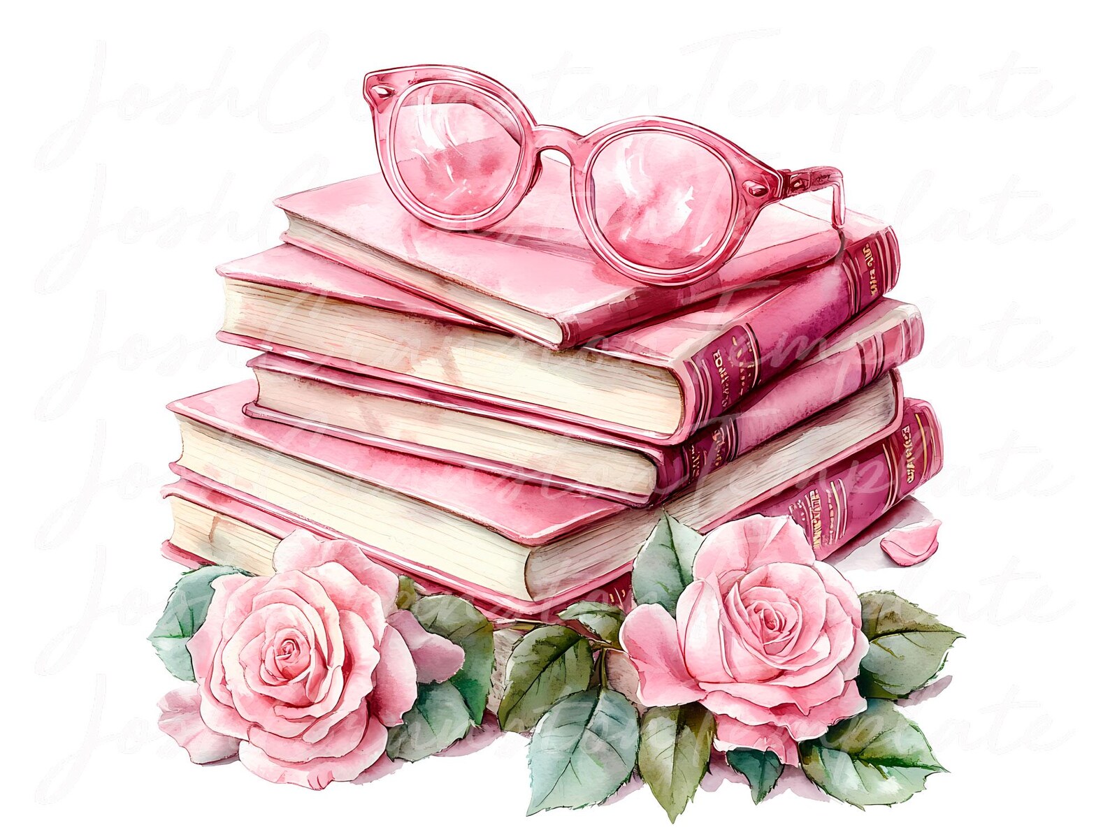 12 Vintage Books Clipart, Pink Book Stack, Spring Floral Illustration ...