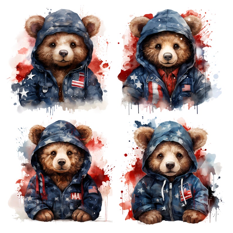 American Teddy Watercolor Clipart, Teddy Bear Clipart, Teddies Decor ...