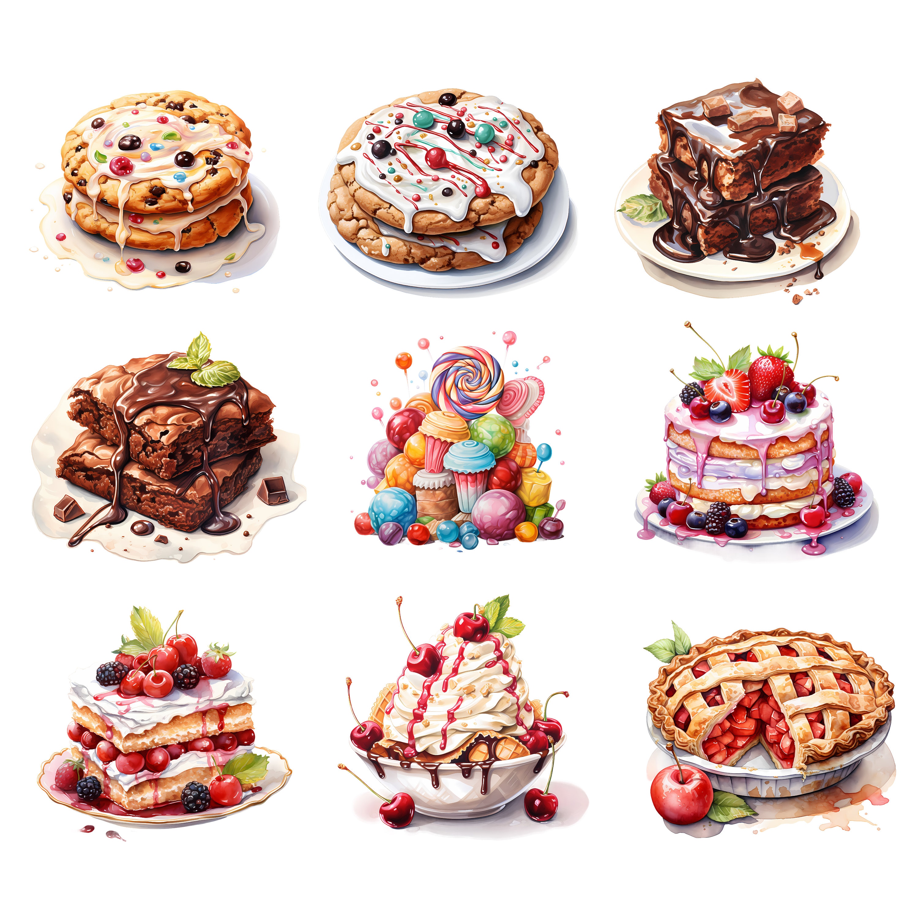 38 Sweet Treats Clipart, Watercolor Sweet Treat Bundle, Vintage Woman ...