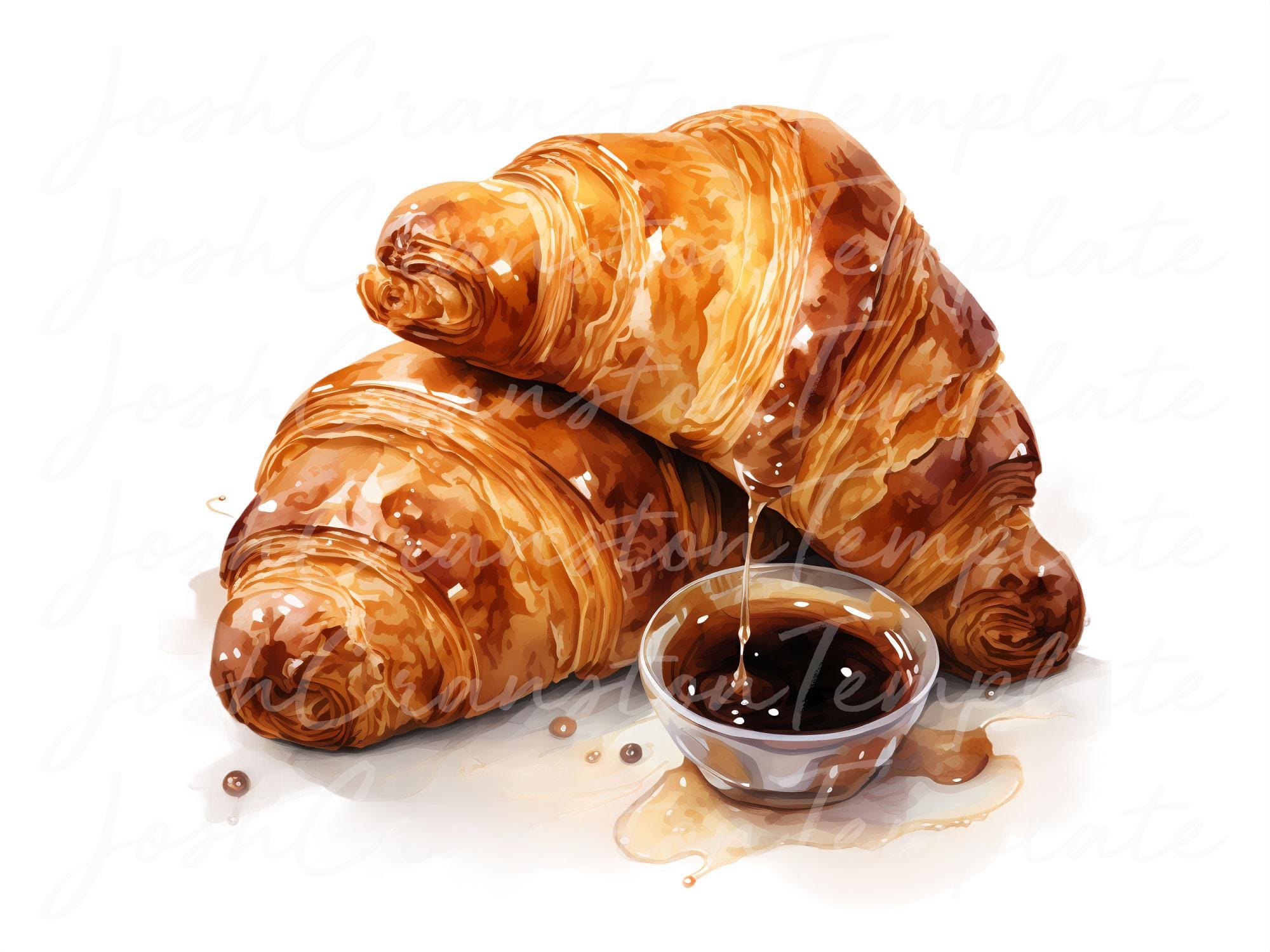 Watercolor Croissant Clipart: Bakery Pastries, Junk Journal (digital ...