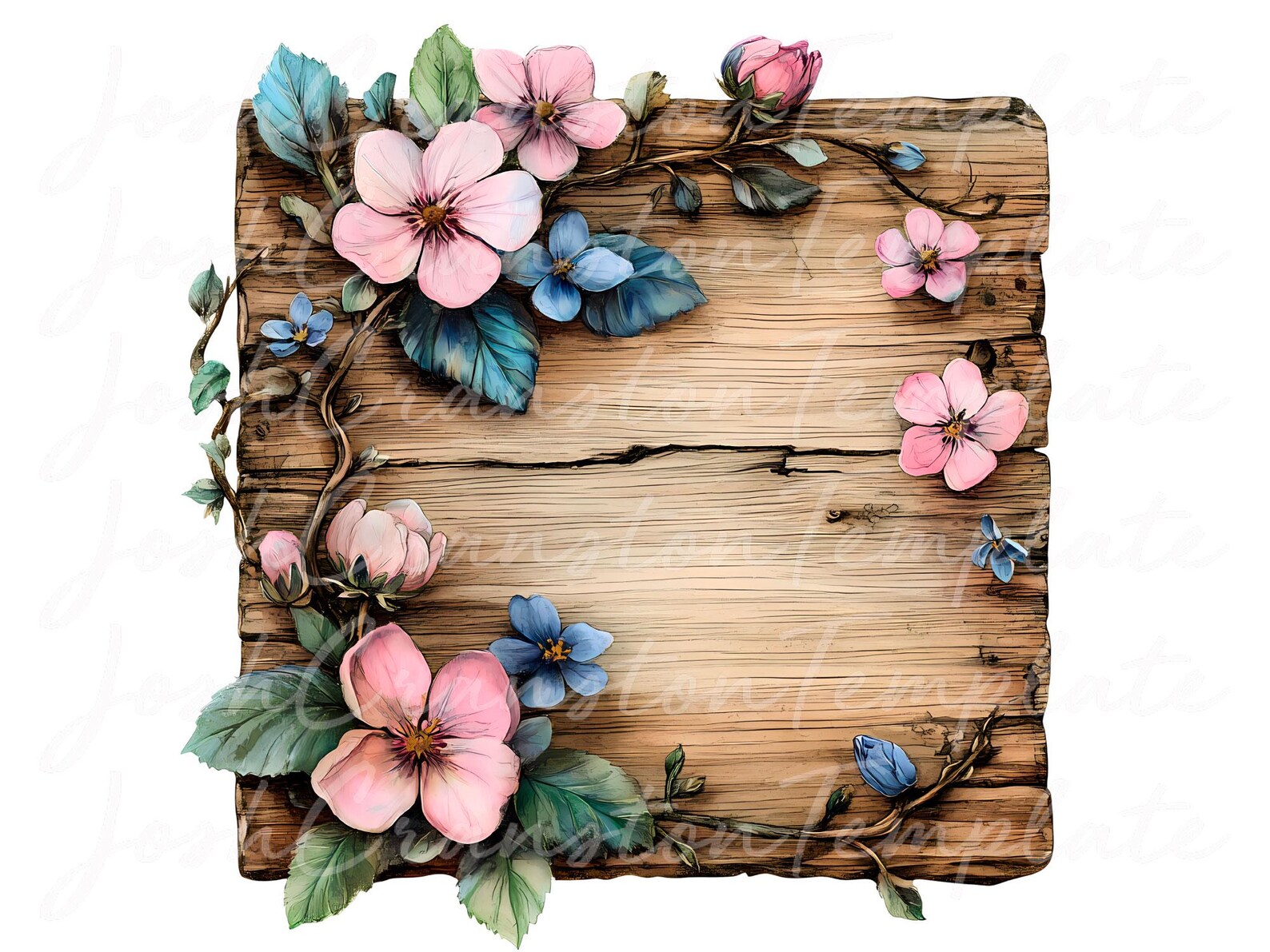 16 Spring Floral Wood Sign Clipart, Rustic Flowers Graphics, Digital ...