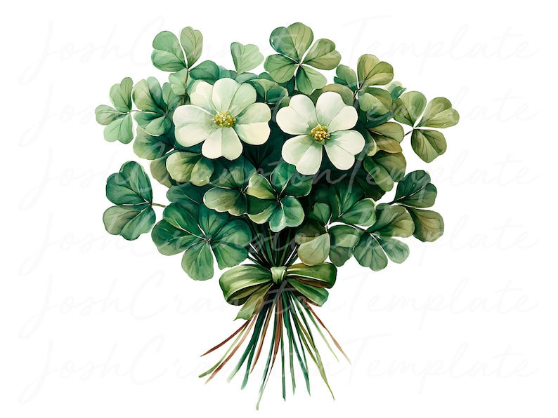Shamrock Bouquet Watercolor Clipart: St Patrick's Day Art (digital ...