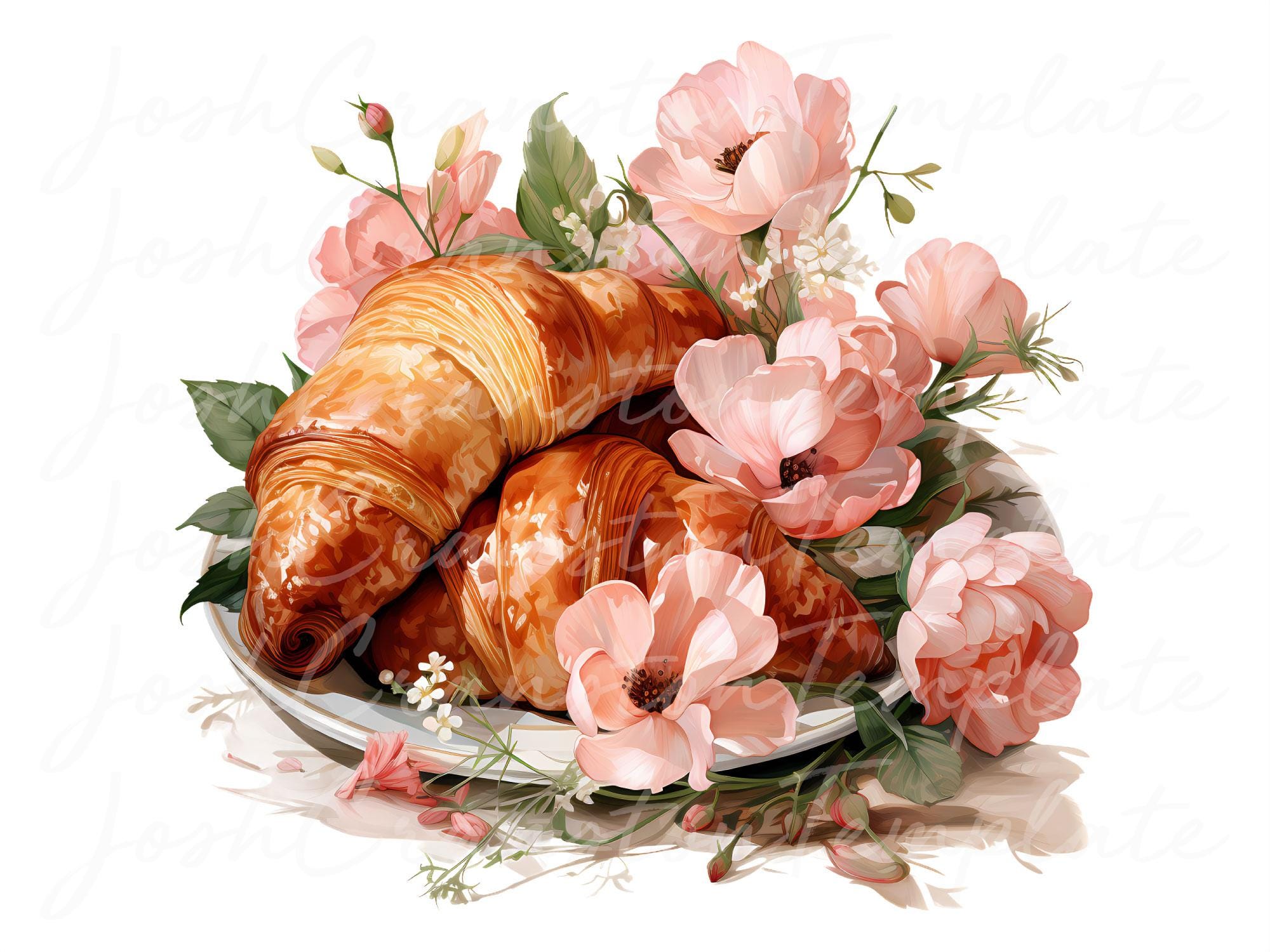Watercolor Croissant Clipart: Bakery Pastries, Junk Journal (digital ...
