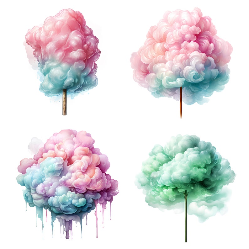 12 Cotton Candy Clipart, PNG With Transparent Background, Watercolor ...