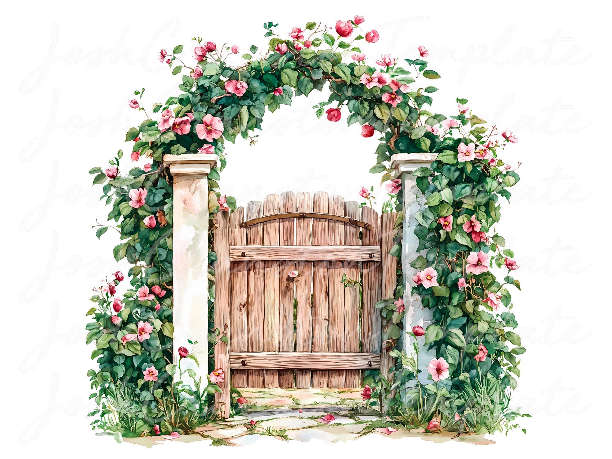 16 Spring Garden Gate Clipart, Flower Arch Digital Design, Rustic ...