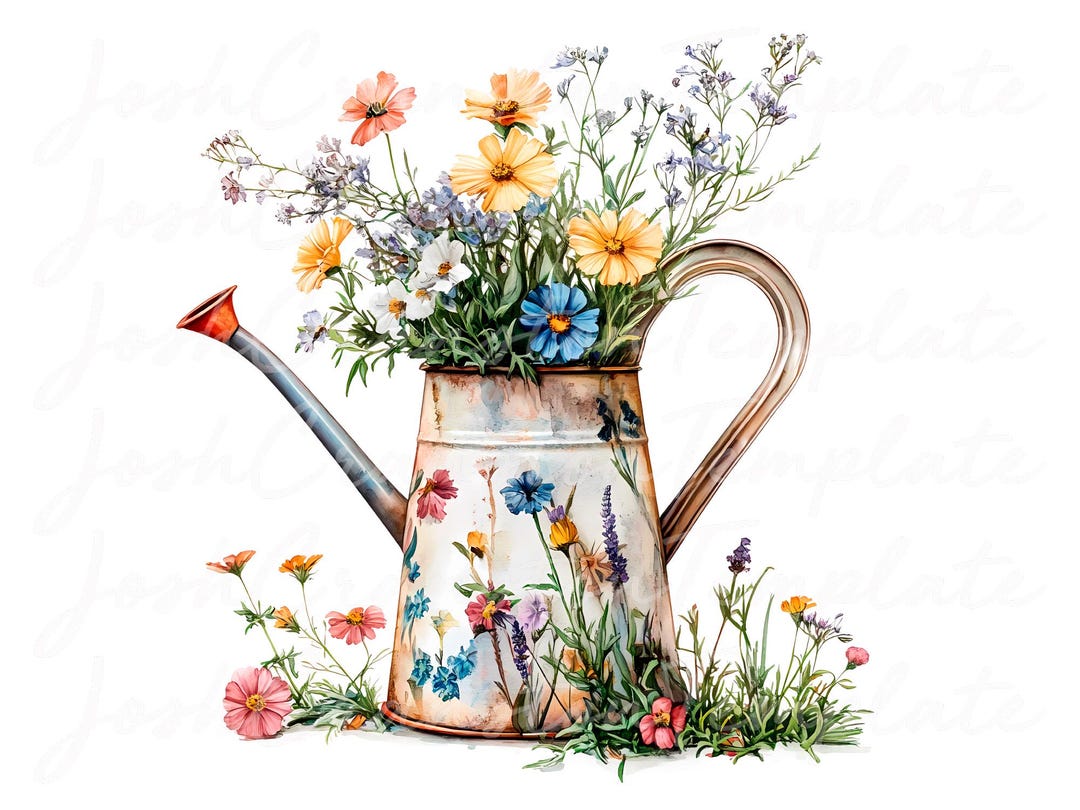 17 Spring Floral Watering Can Clipart, Garden Flowers Digital Art ...