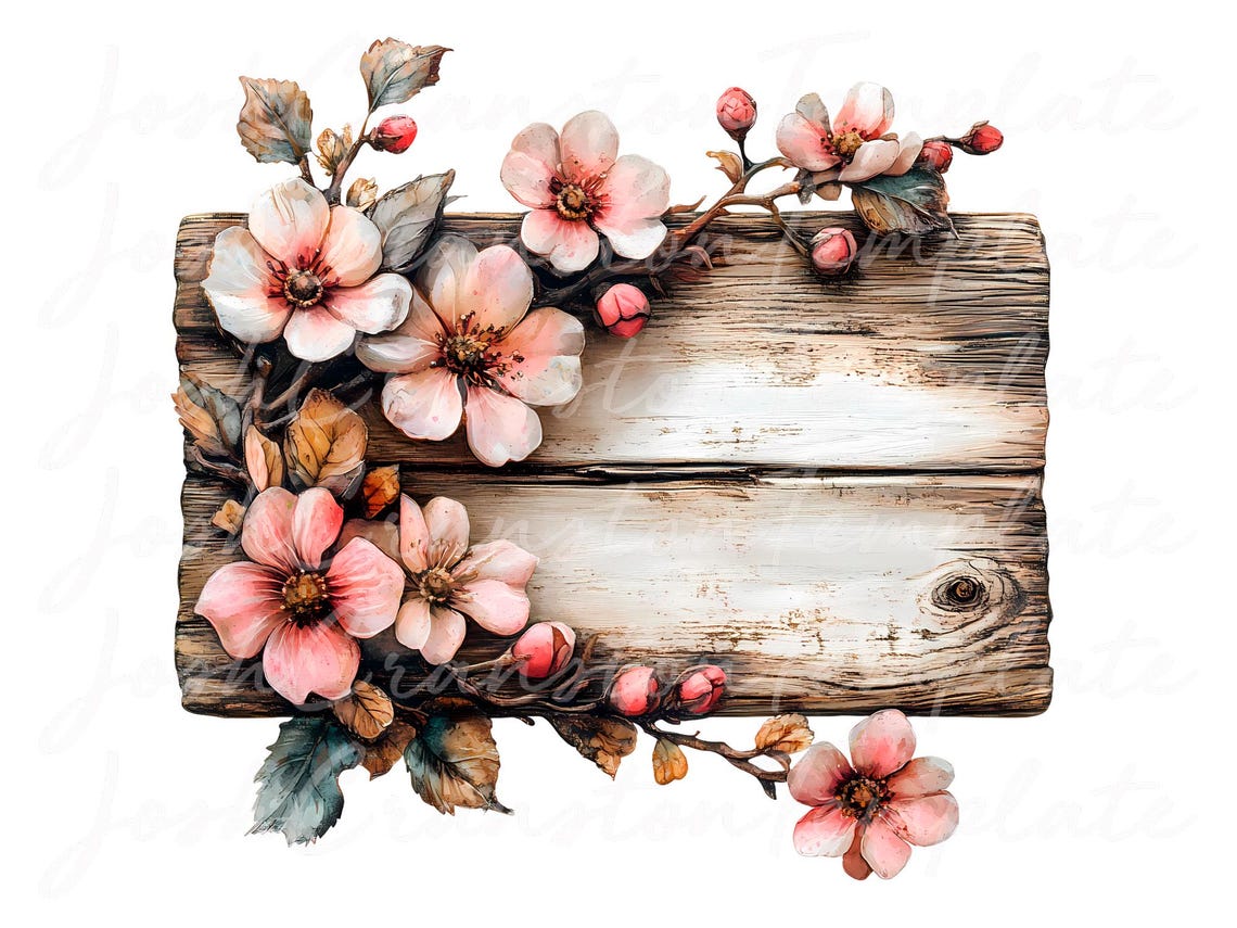 Floral Wood Signs Clipart – 16 Rustic Watercolor Wooden Sign Pngs for ...