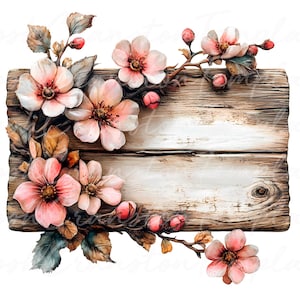 Floral Wood Signs Clipart – 16 Rustic Watercolor Wooden Sign Pngs for ...