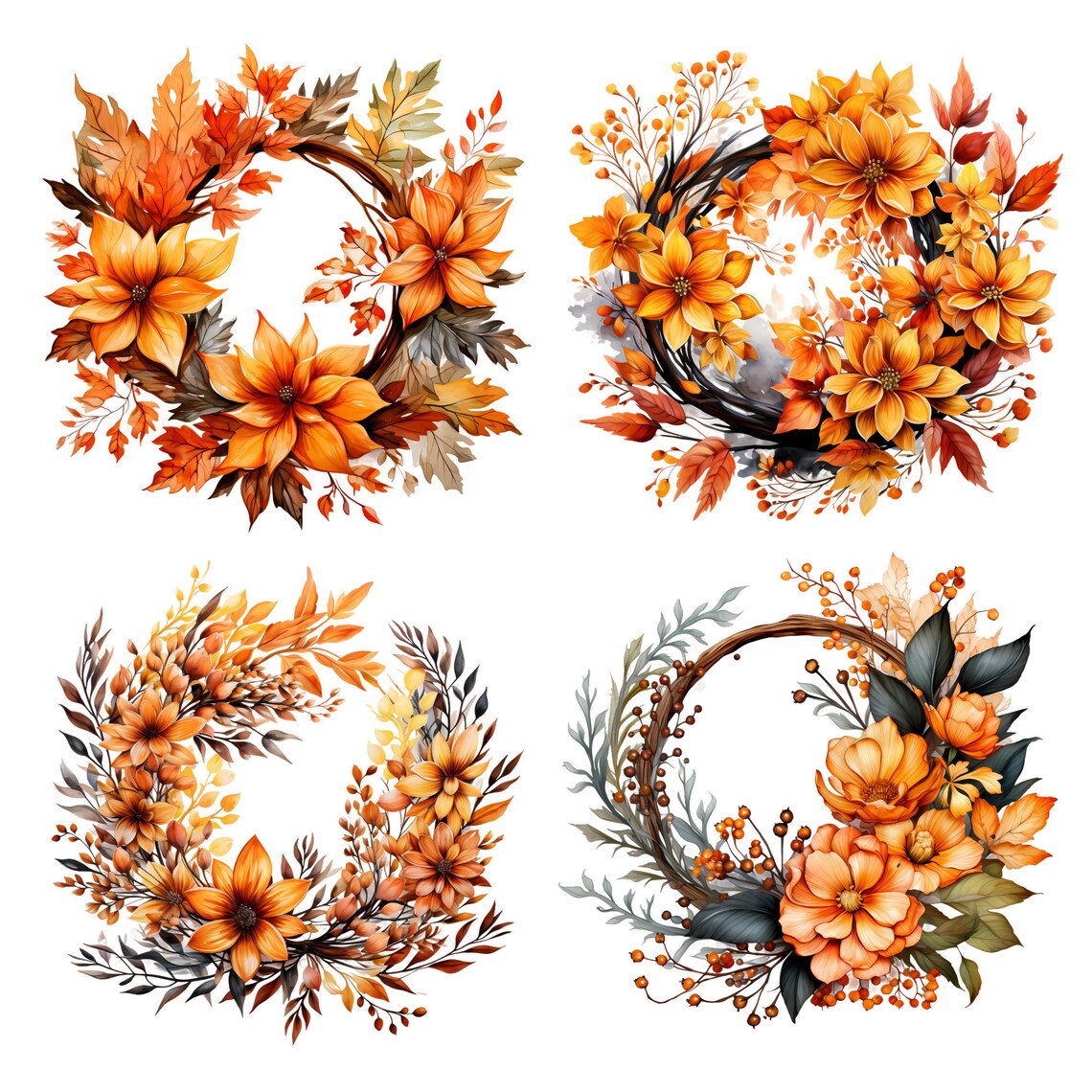 16 Fall Wreath Clipart Fall Autumn Watercolor Wreaths - Etsy