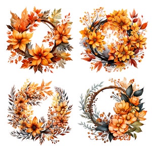 16 Fall Wreath Clipart Fall Autumn Watercolor Wreaths - Etsy