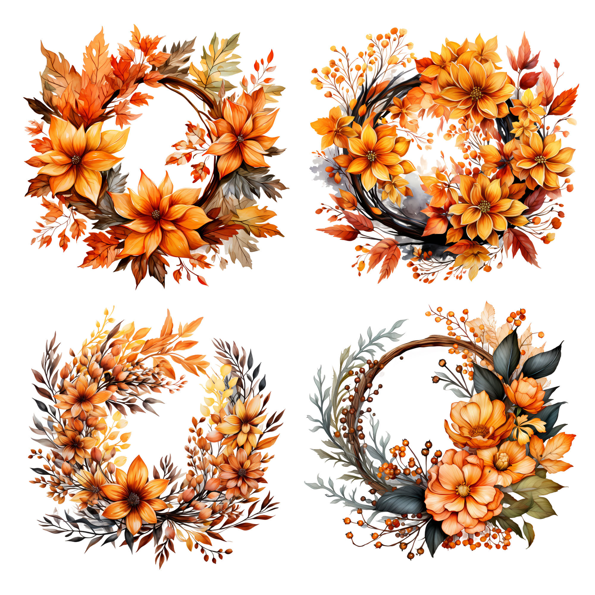 16 Fall Wreath Clipart Fall Autumn Watercolor Wreaths - Etsy