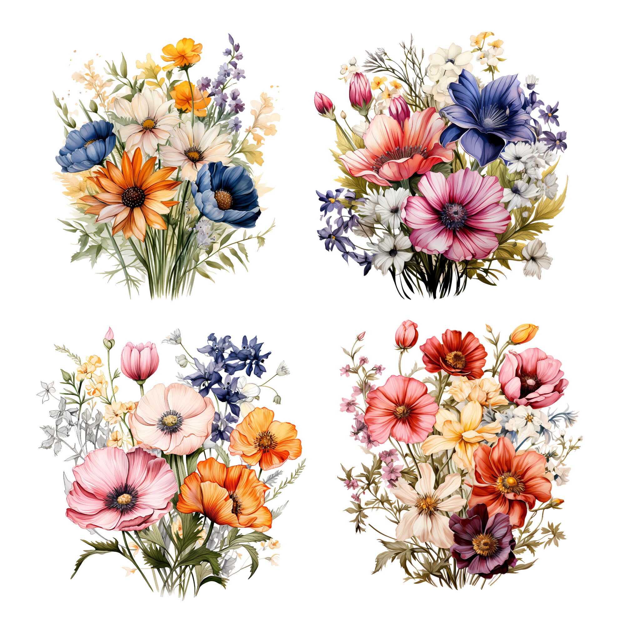14 Wildflowers Watercolor Clipart Wild Flowers PNG - Etsy