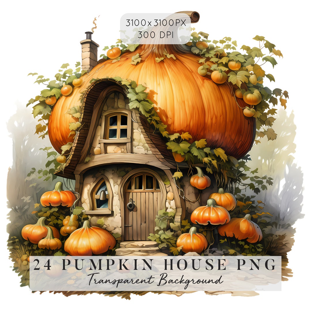24 Pumpkin House Clipart, Watercolor Pumpkin House With Transparent ...
