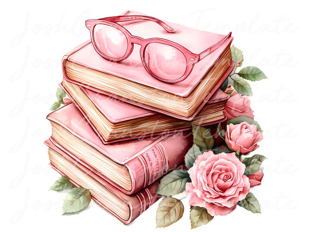 12 Vintage Books Clipart, Pink Book Stack, Spring Floral Illustration ...