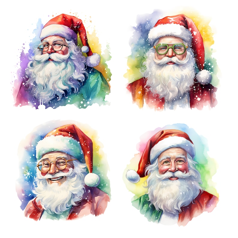 16 Christmas Rainbow Santa Clilpart Watercolor Santa With - Etsy