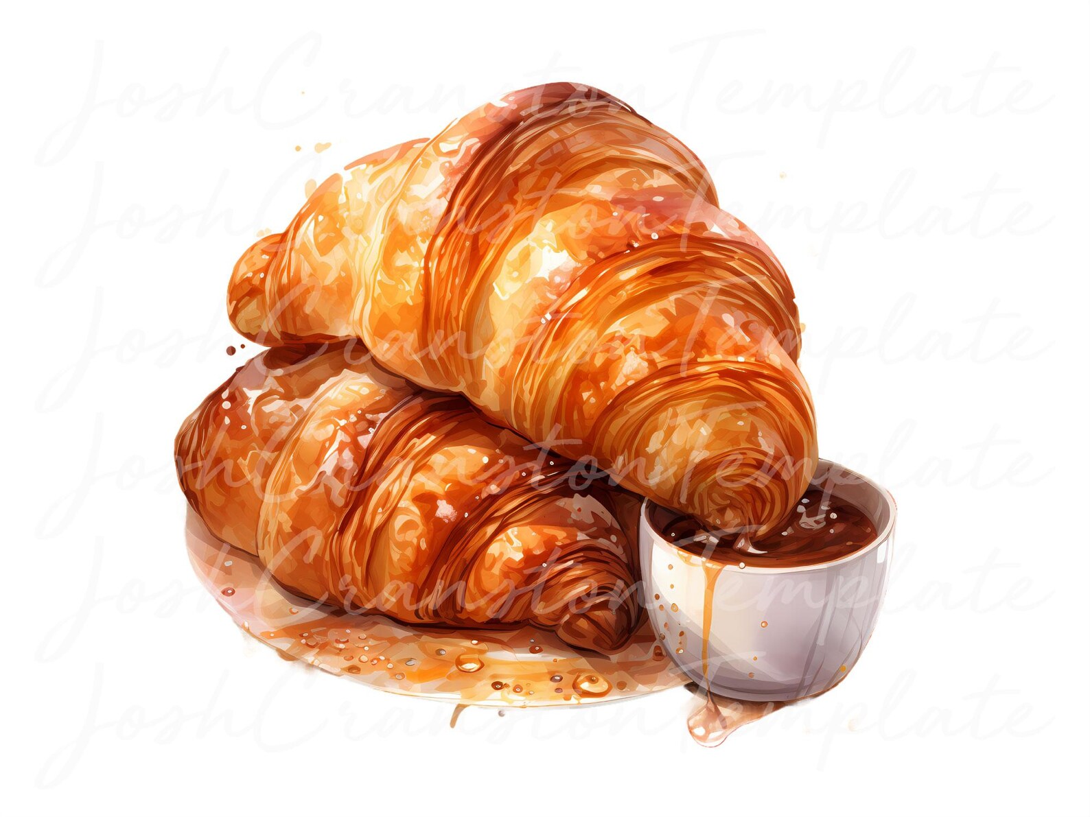 Watercolor Croissant Clipart: Bakery Pastries, Junk Journal (digital ...