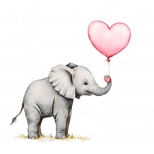 10 Cute Baby Elephant With Heart Balloon, Valentine Digital Art ...