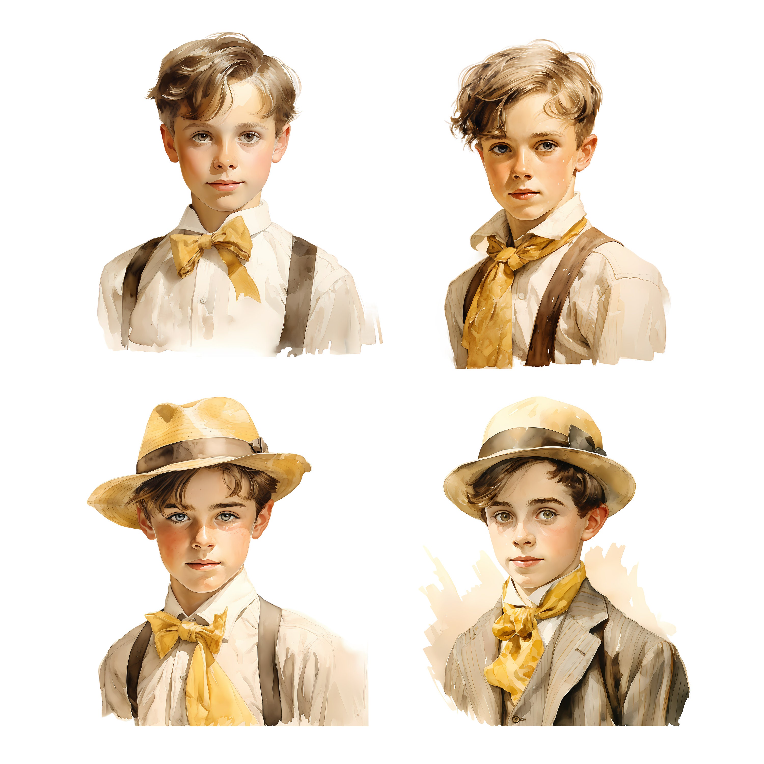 20 Yellow Victorian Boy Clipart, Watercolor Victorian Boy With ...