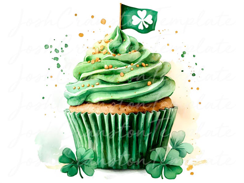 12 St Patricks Day Cupcake Art, Green Cupcake Illustration, Shamrock ...