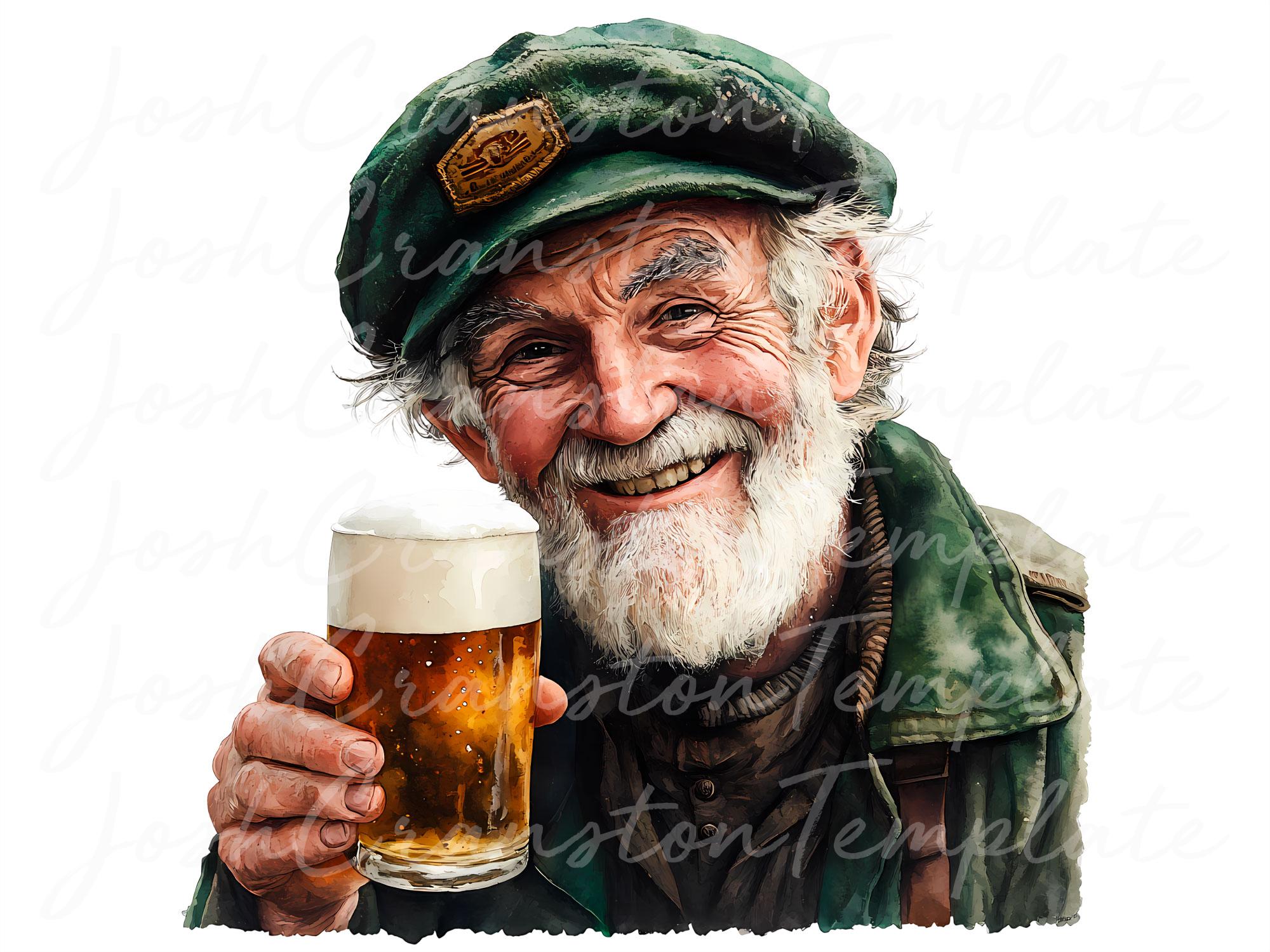 10 Vintage Irish Beer Drinker Art Print, Old Man With Beer Digital ...