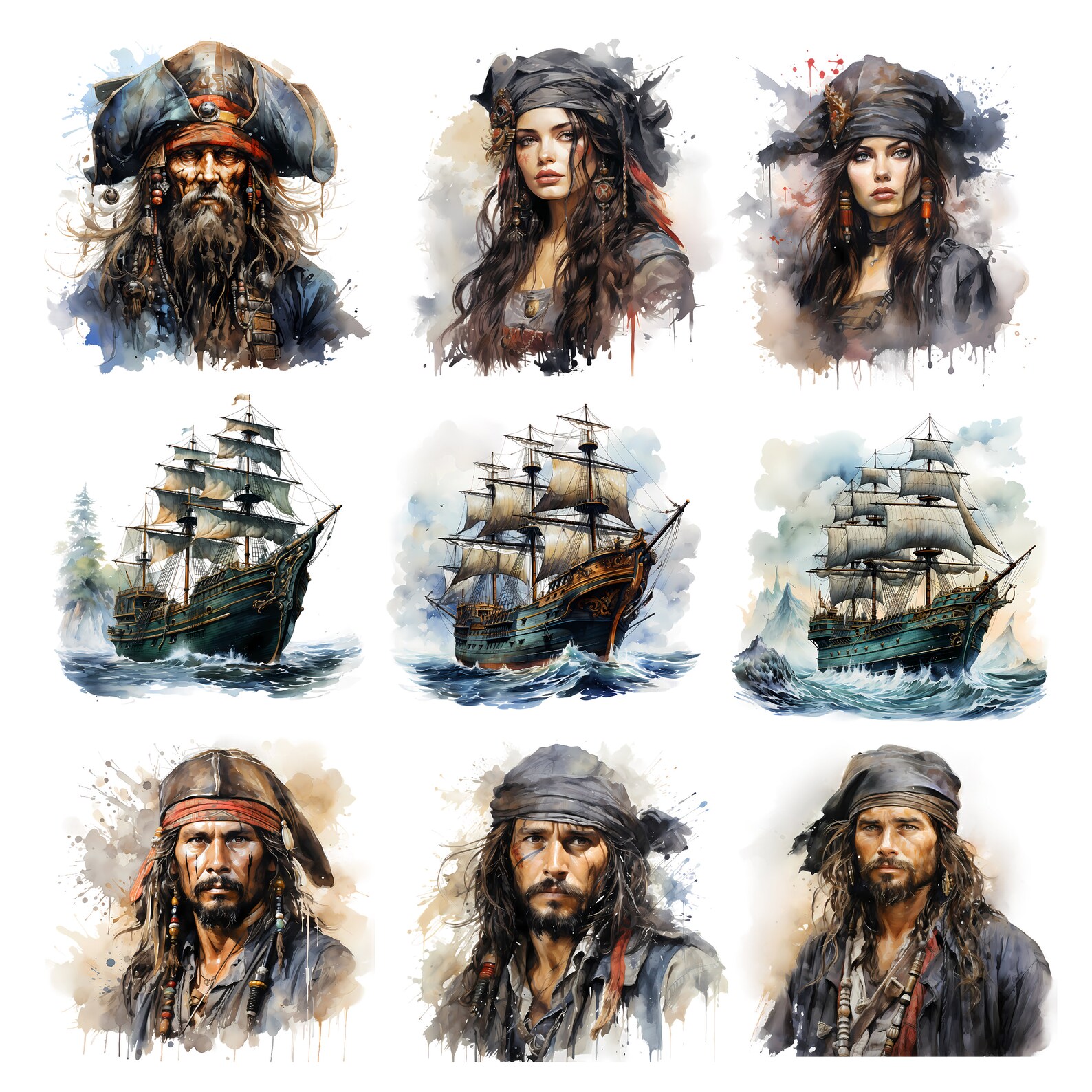35 Pirate Clipart, Watercolor Pirate With Transparent Background PNG ...