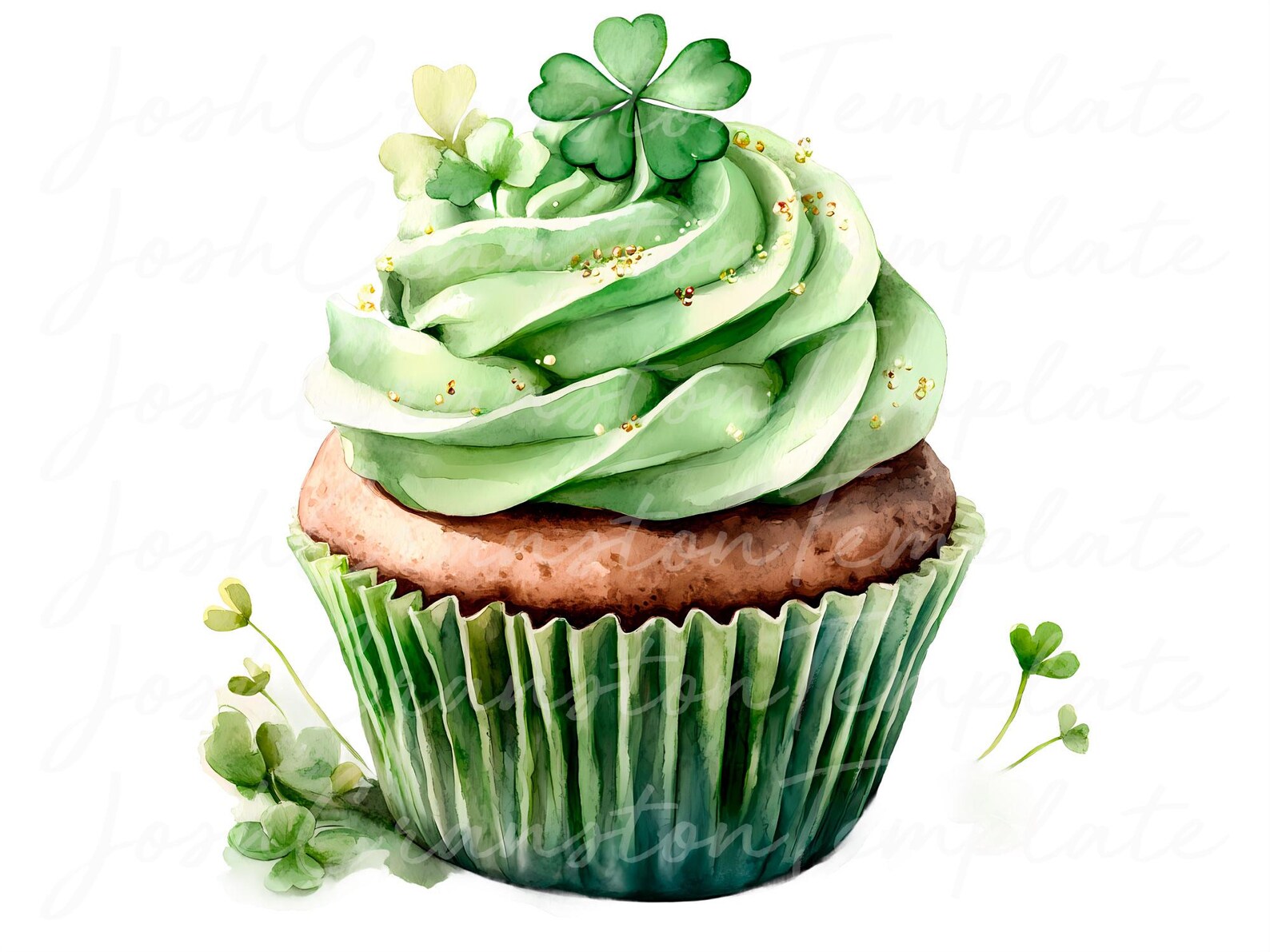 Shamrock Cupcake Watercolor PNG Clipart Set - Etsy