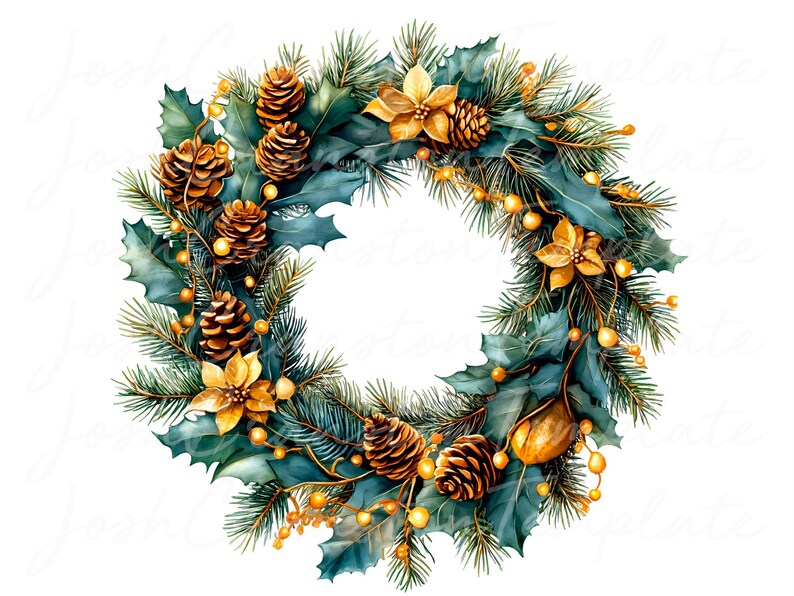 12 Christmas Wreath Digital Download, Holiday Printable Wreath ...