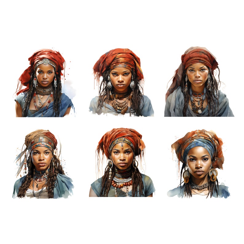 42 Normadic African Tribe Clipart, Watercolor African Tribe With ...