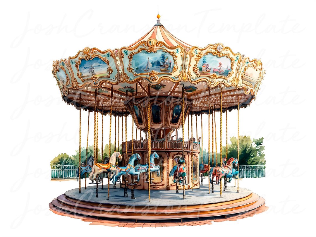 12 Vintage Carousel Digital Art Print, Amusement Park Wall Decor ...