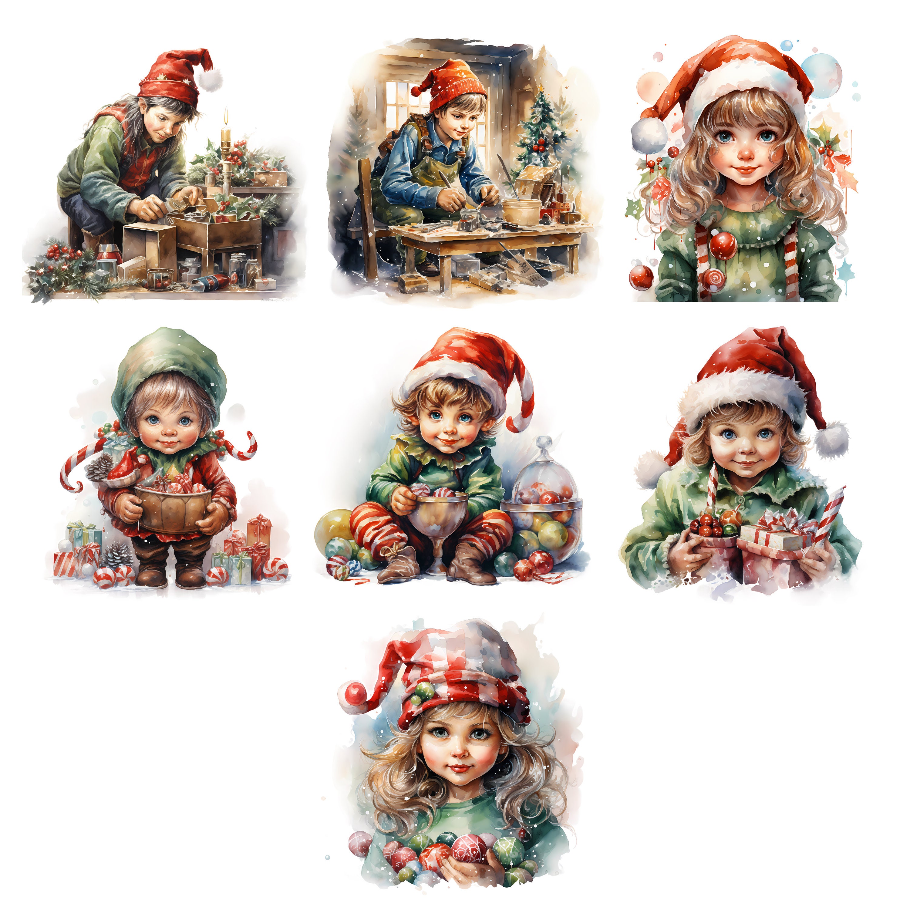 25 Christmas Elves With Transparent Background PNG, Watercolor Elves ...