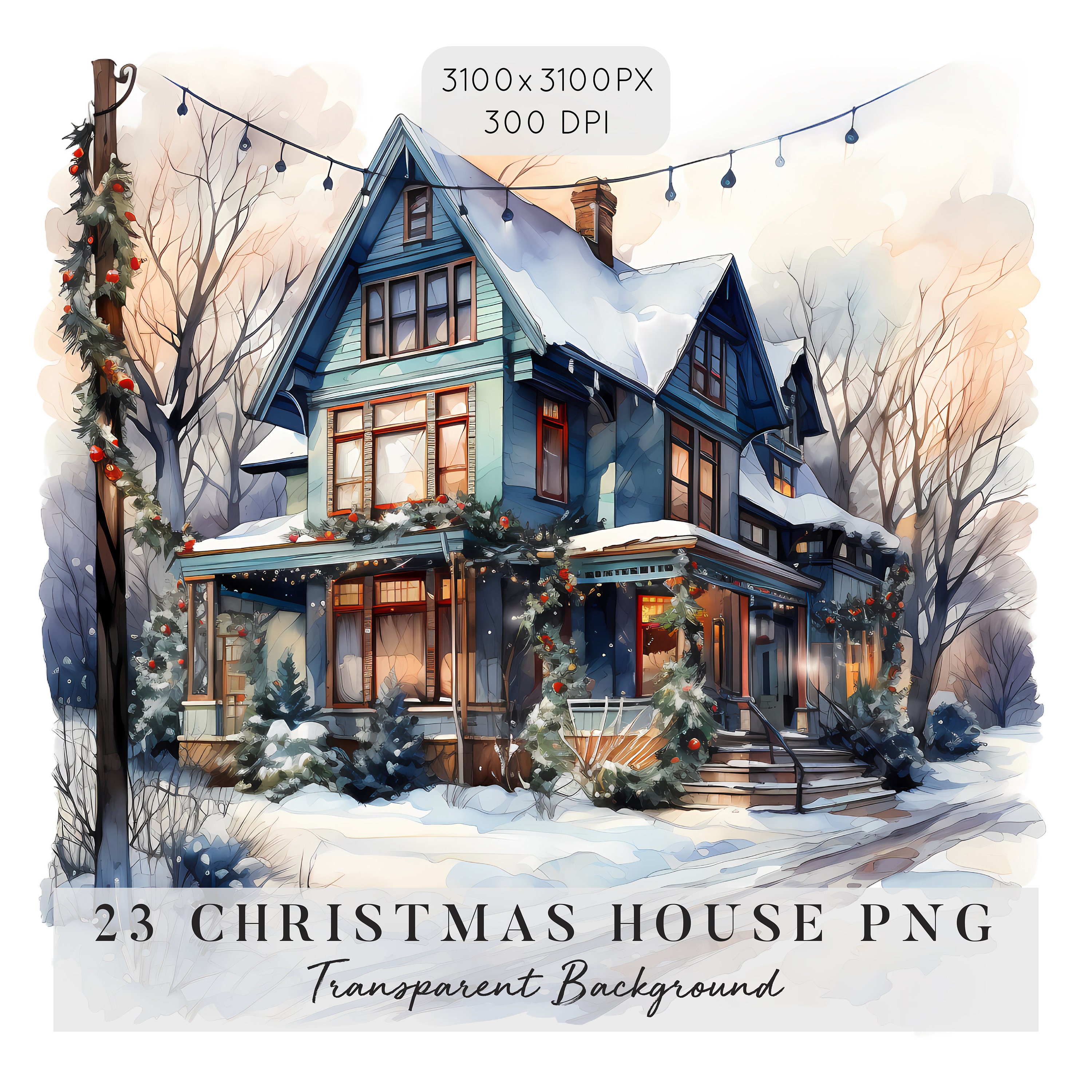 23 Christmas House Clipart, Watercolor House With Transparent ...