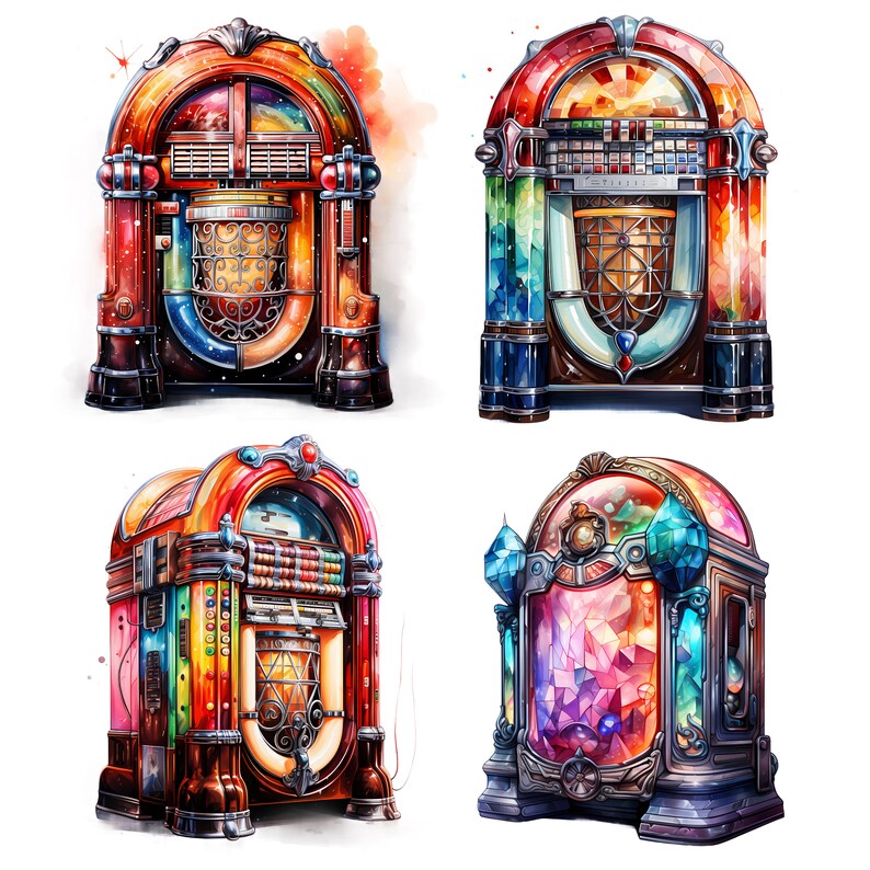 14 Rainbow Jukebox Clipart, Watercolor Jukebox With Transparent ...