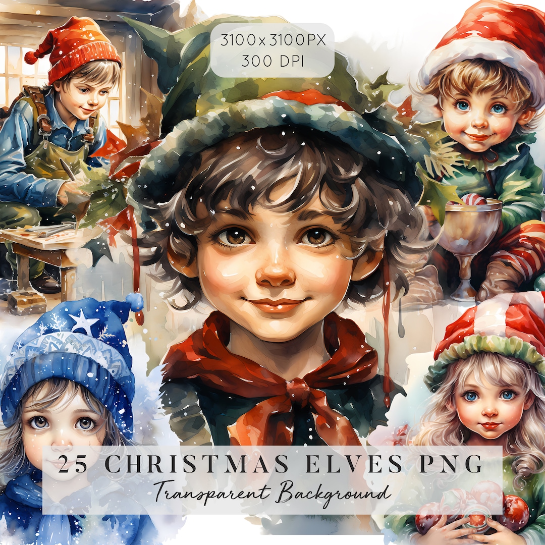 25 Christmas Elves With Transparent Background PNG, Watercolor Elves ...