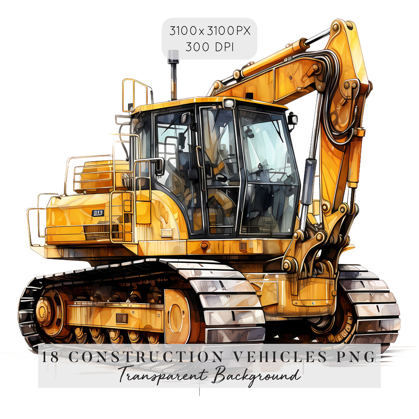 18 Construction Vehicles Clipart, Watercolor Construction Vehicles With ...