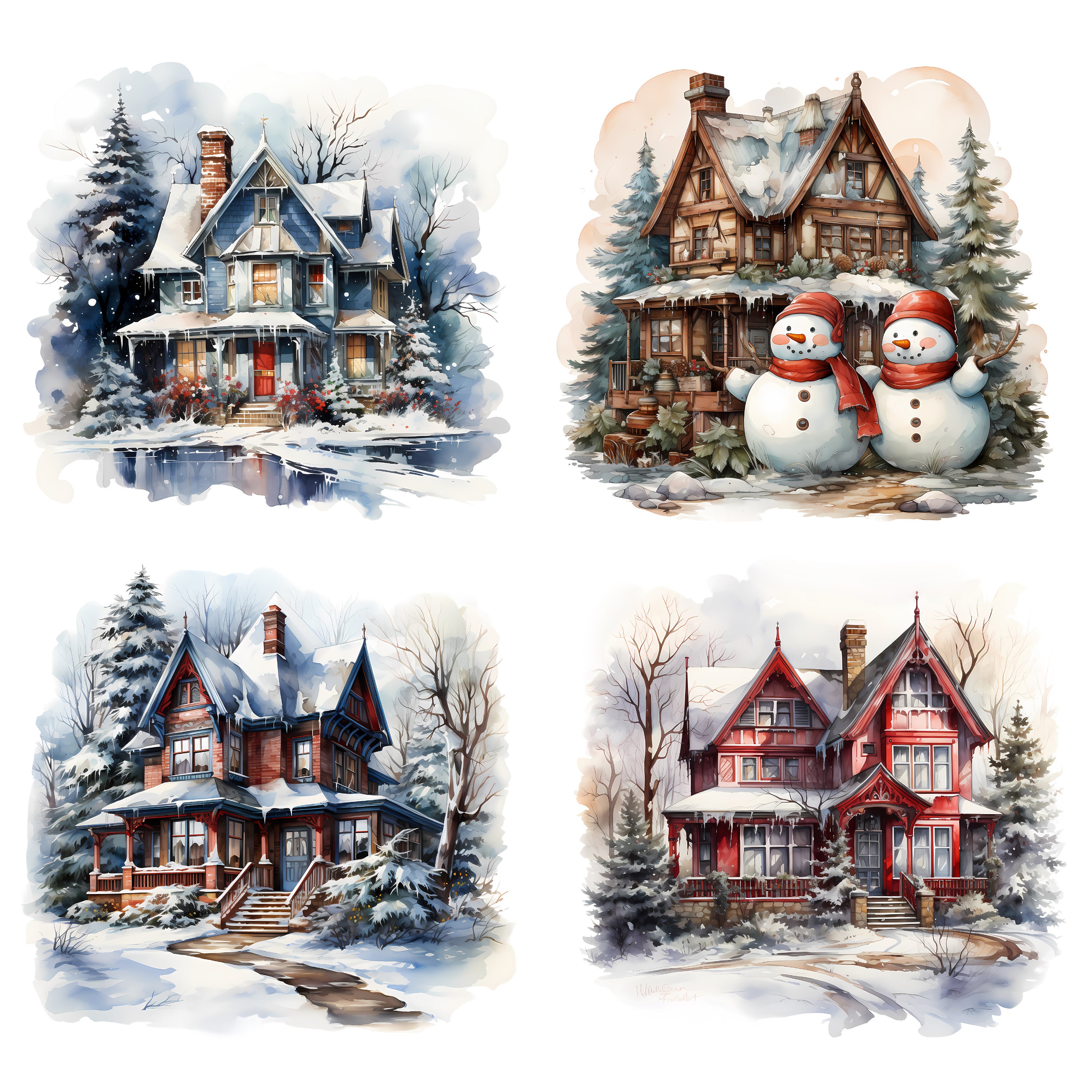 23 Christmas House Clipart, Watercolor House With Transparent ...