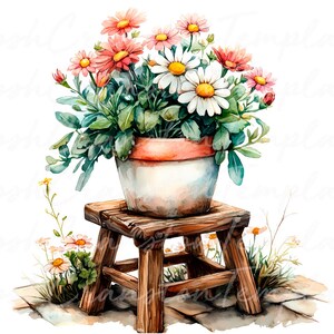 14 Digital Spring Clipart Red Flower Pot, Botanical Illustration ...