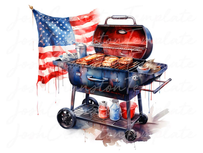 Patriotic BBQ Grill Clipart, 4th of July Watercolor Pngs (digital ...
