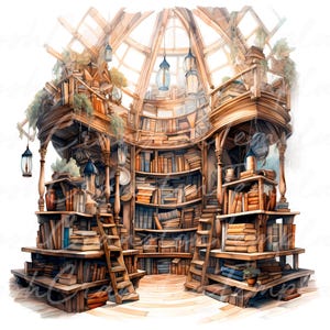 Enchanted Library Clipart Set - 17 Magical Bookshelf & Fantasy ...