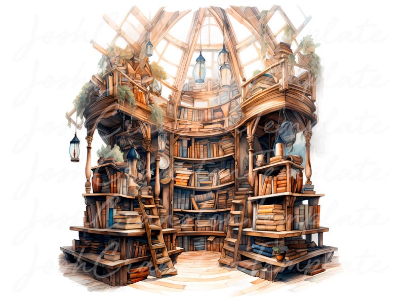Enchanted Library Clipart Set - 17 Magical Bookshelf & Fantasy ...