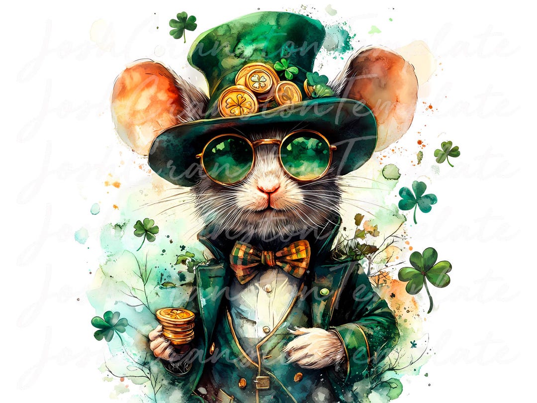 19 St. Patrick's Day Clipart, Cute Mouse Illustration, Lucky Mouse With ...