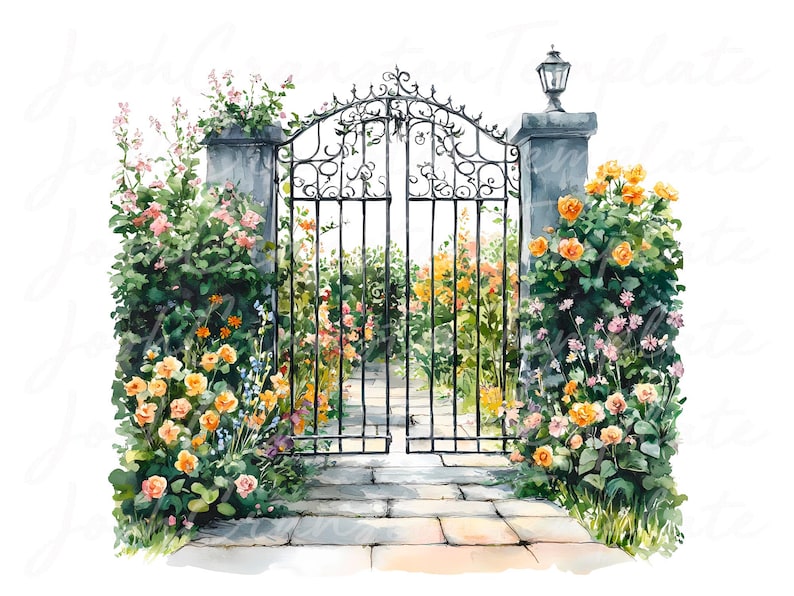 Spring Garden Gate Clipart: Floral Archway Illustration (PNG Files) - Etsy