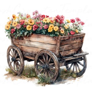 16 Watercolor Floral Cart Wall Art, Colorful Flower Cart Digital Print ...