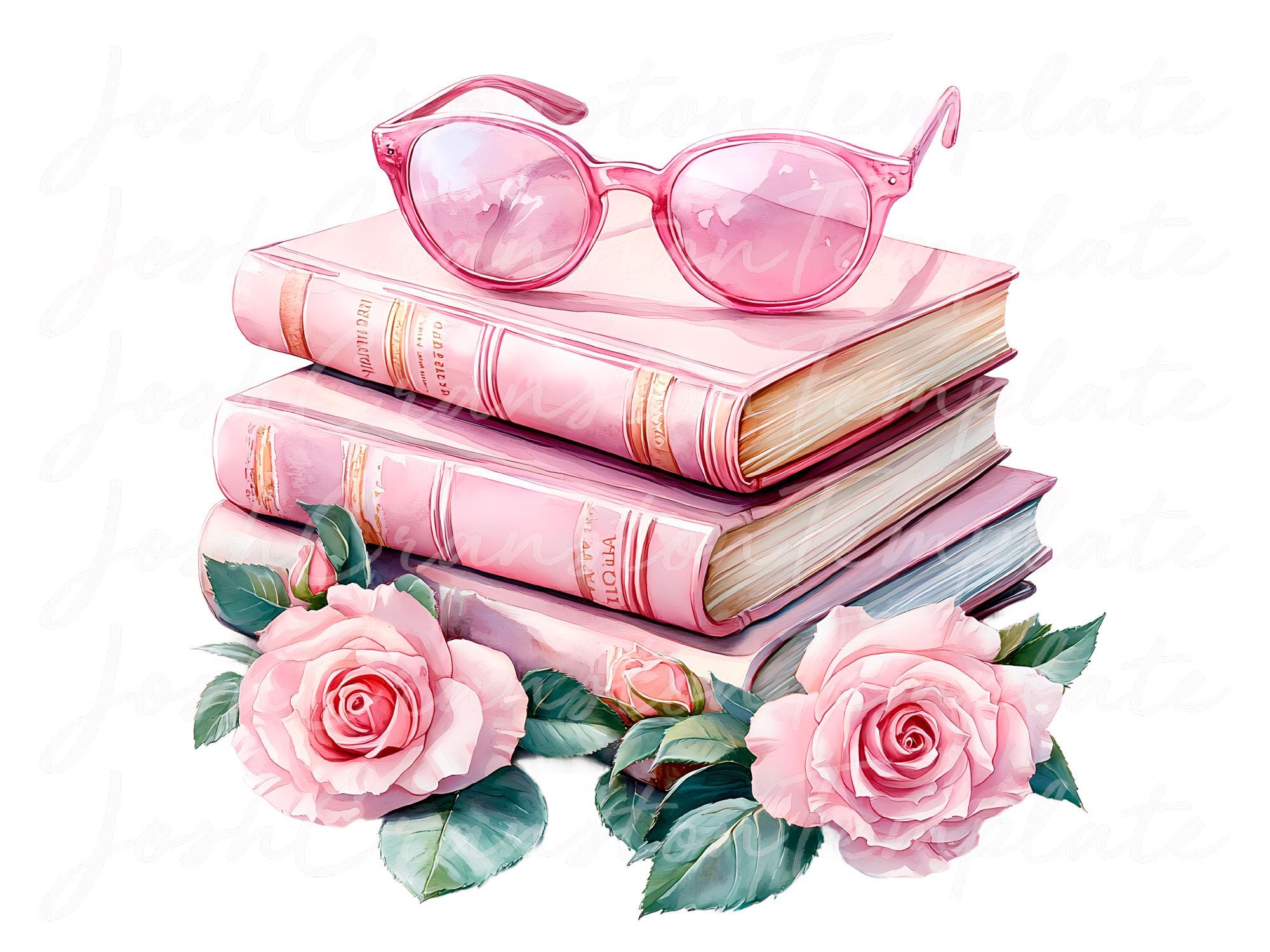 Pink Books and Roses Watercolor PNG Set - Etsy
